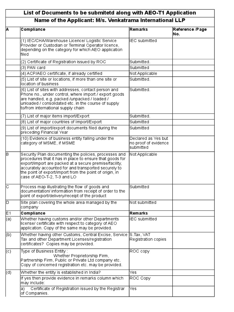 AEO Checklist.xlsx | Going Concern | Customs | Free 30-day Trial | Scribd