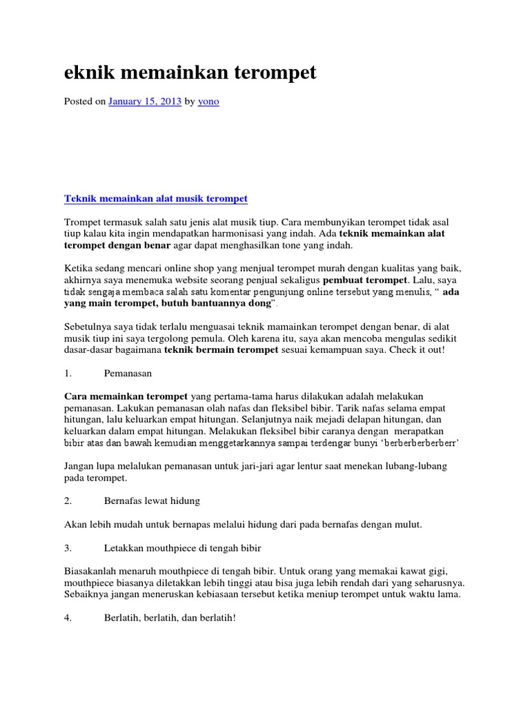 Teknik Memainkan Terompet | PDF | Seni & Disiplin Bahasa | Kajian Bahasa Asing