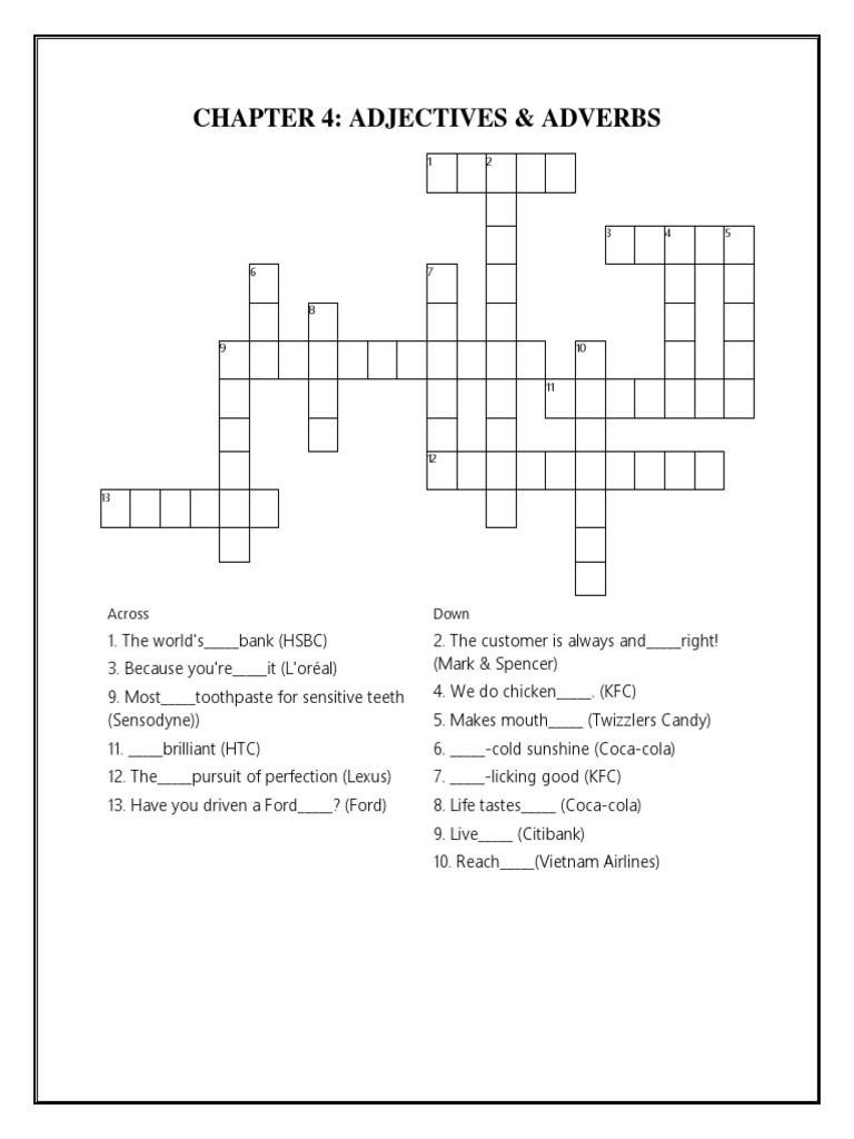 Chapter 4: Adjectives & Adverbs: Across Down | PDF
