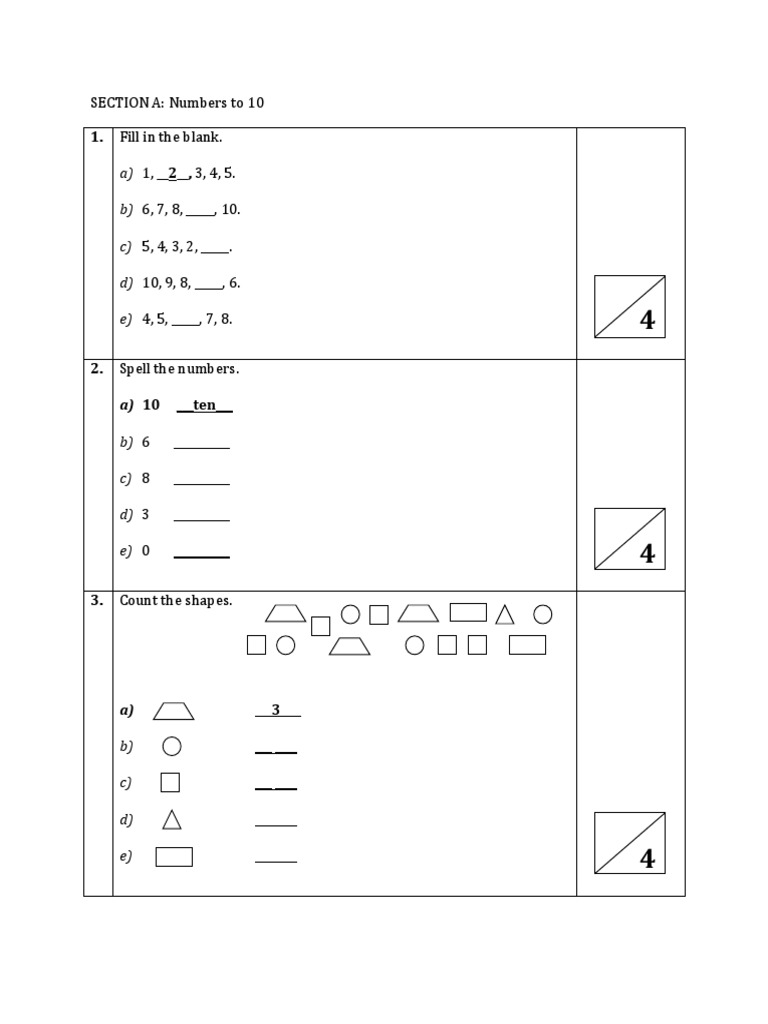 Mathematics Year 1 Assessment | PDF