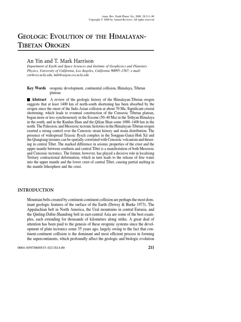 Geologic Evolution of The Himalayan Tibetan Orogen 205 PDF | PDF ...