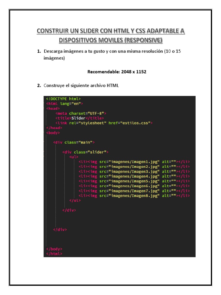 Construir Un Slider Con HTML y CSS PDF | PDF