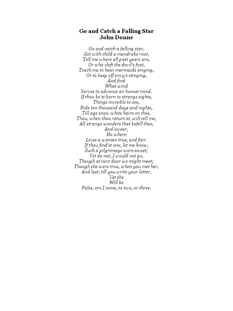 John Donne's "Go and Catch a Falling Star" | PDF | Mystery, Thriller ...