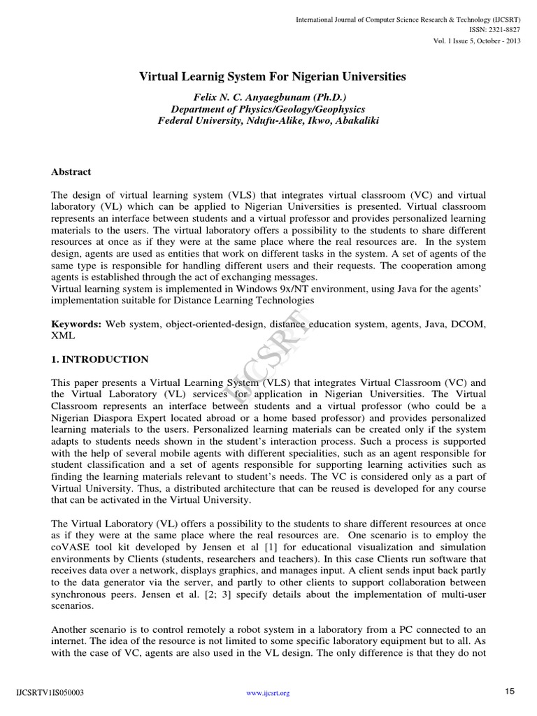 Ijcsrt Ijcsrt: Virtual Learnig System For Nigerian Universities | PDF | Grid Computing ...