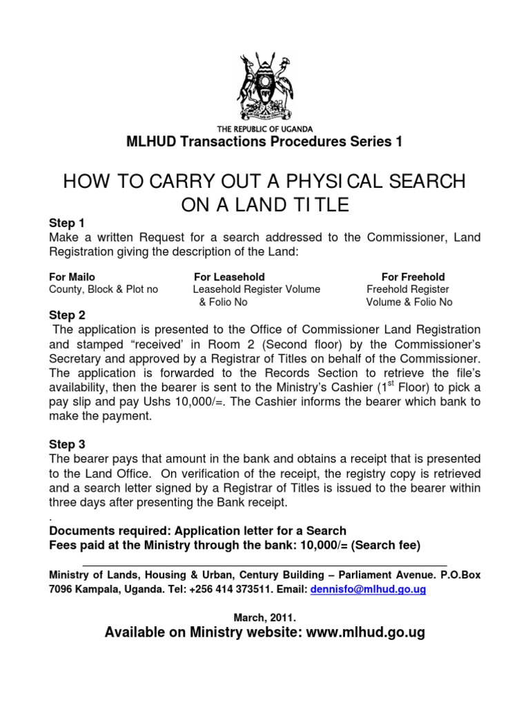 Land Title Search Procedure in Uganda | PDF
