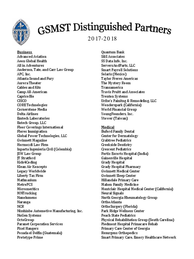 GSMST Partners 2017-2018 | PDF | Georgia (U.S. State) | Schools