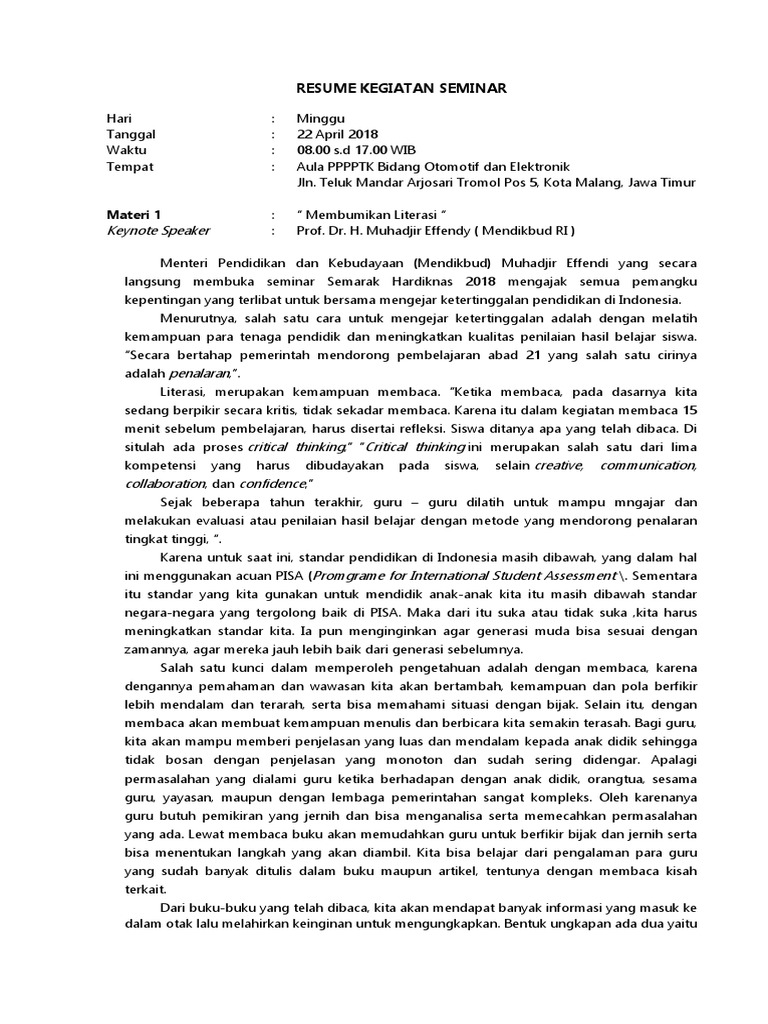 Resume Seminar Hardiknas | PDF