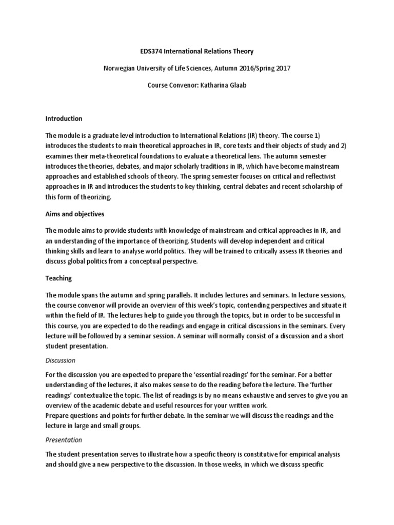 International Relations Theory Overview | PDF | International Relations ...