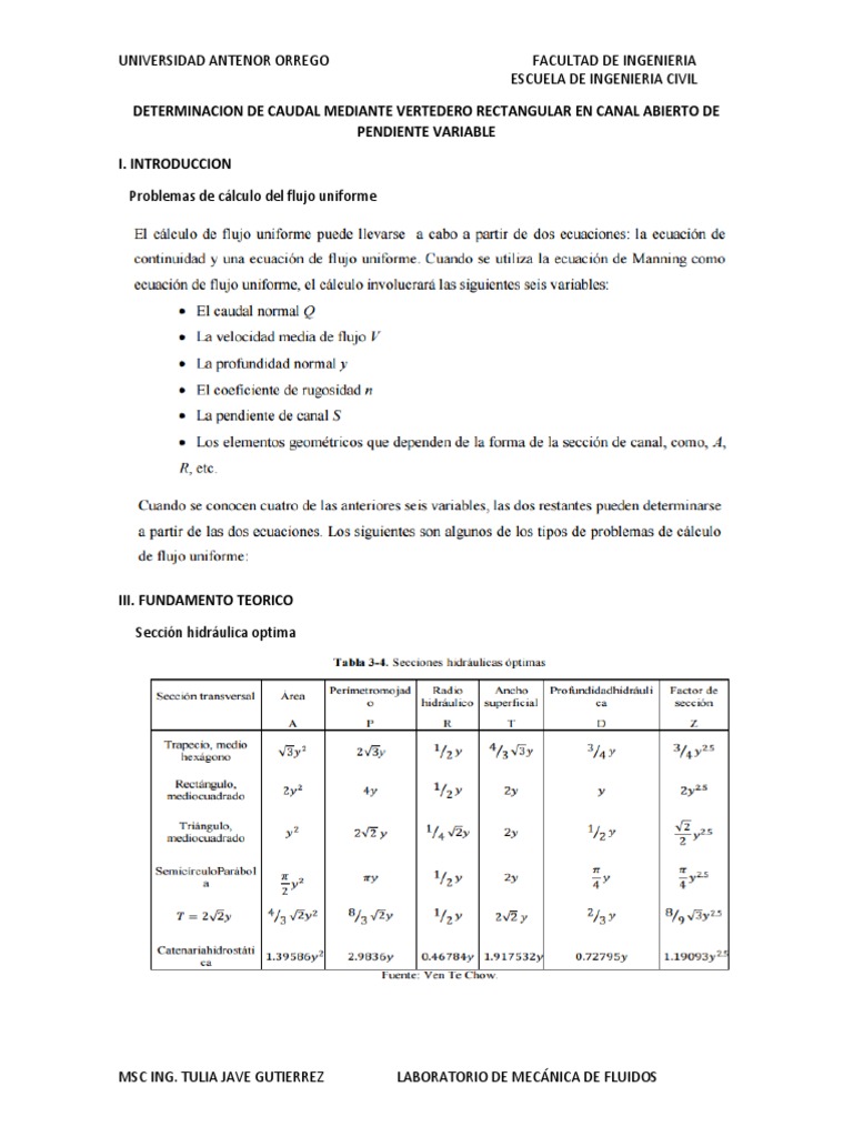 Caudal Canal Triangular | PDF | Descarga (hidrología) | Líquidos