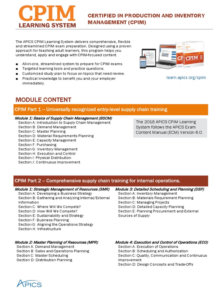 CPIM LS Module Content A4 R | PDF | Strategic Management | Supply Chain