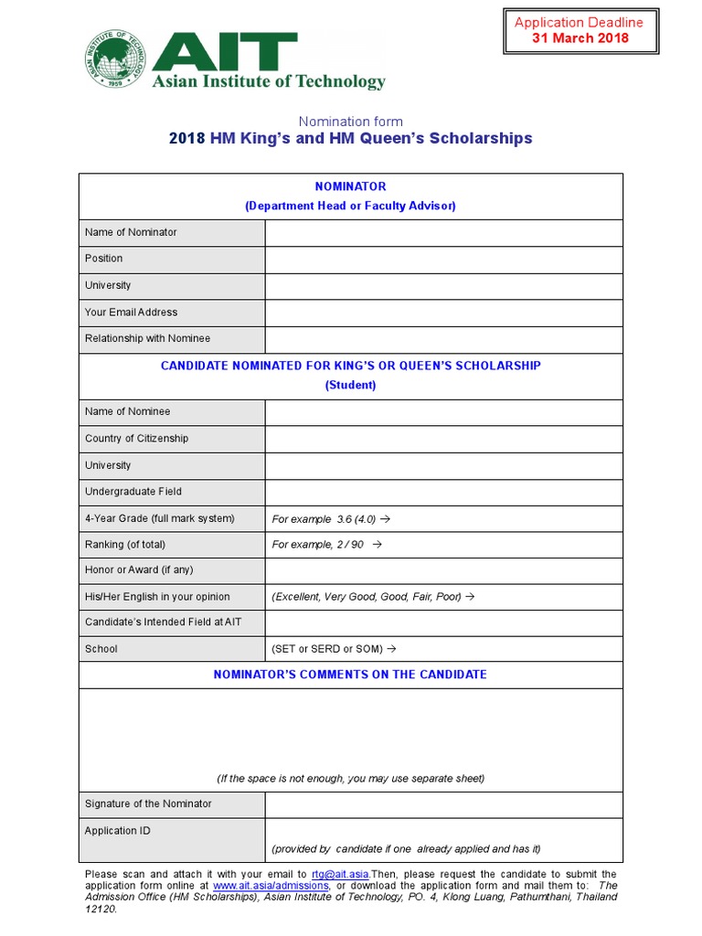 HM King's and HM Queen's Scholarships: Nomination Form | PDF