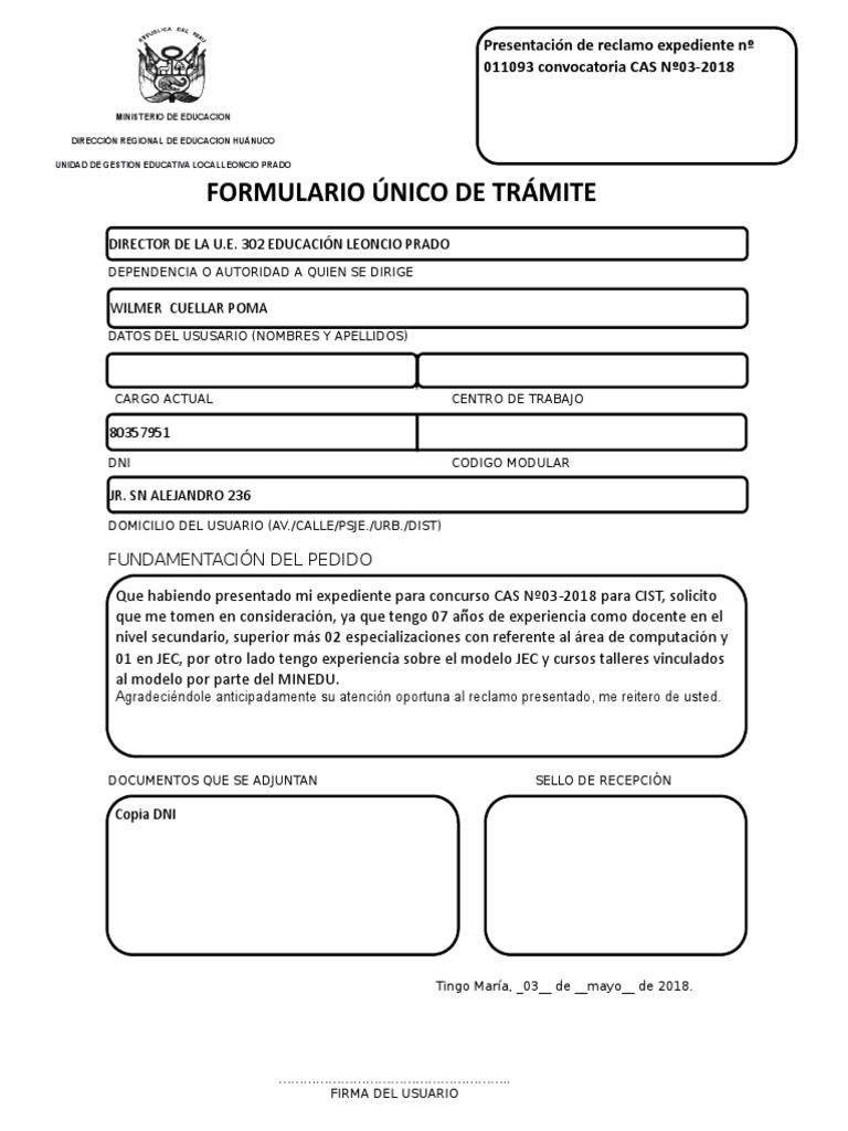 Formulario Único de Trámite | PDF