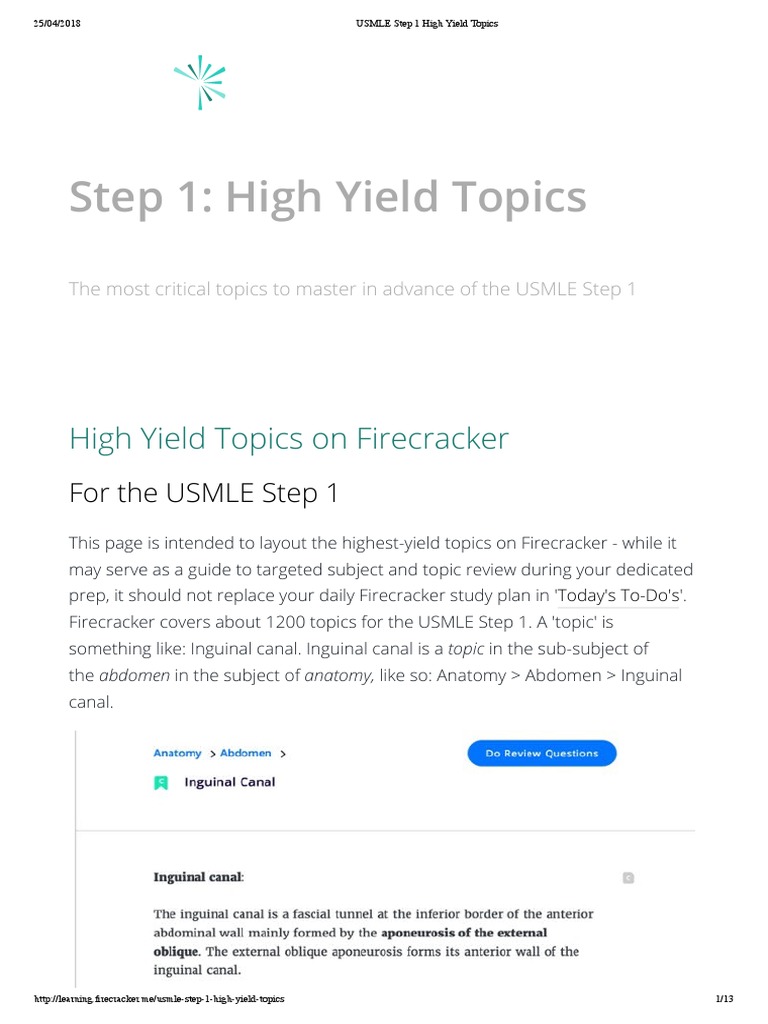 USMLE Step 1 High Yield Topics PDF | Cardiology | Endocrine System
