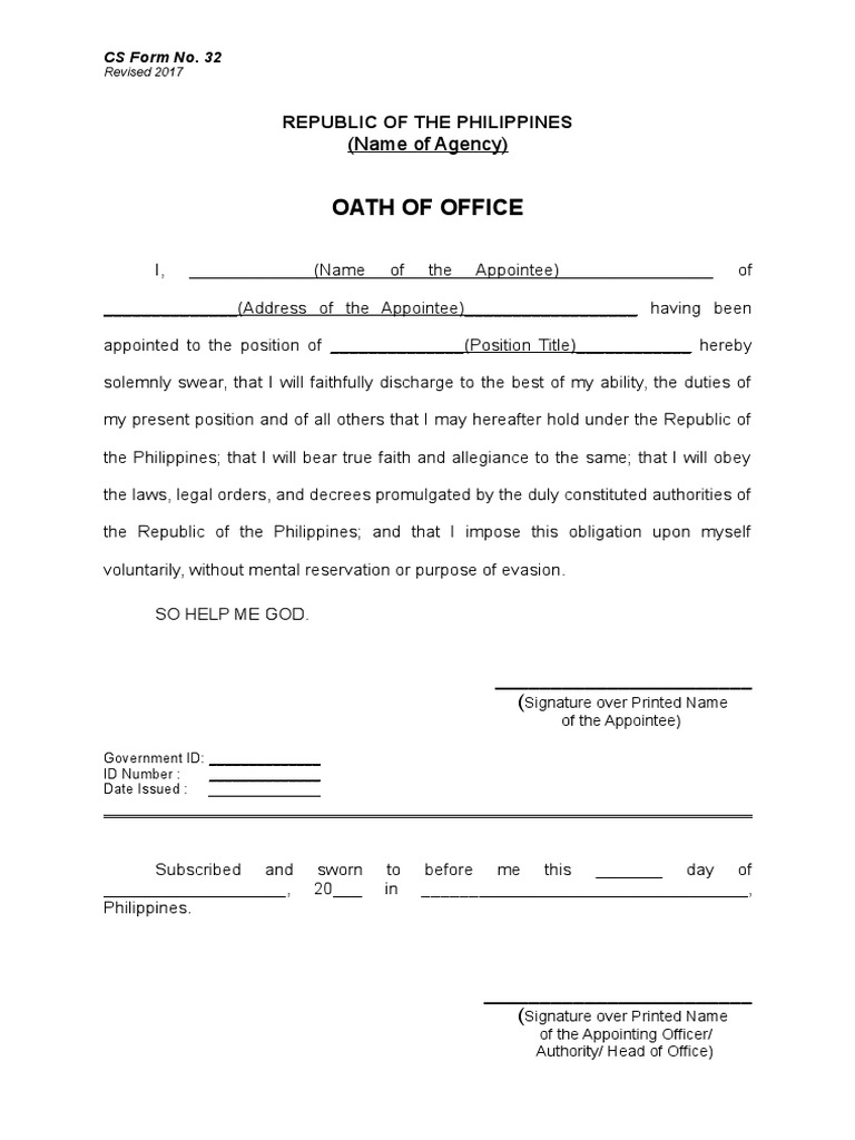 CS Form No. 32 Oath of Office