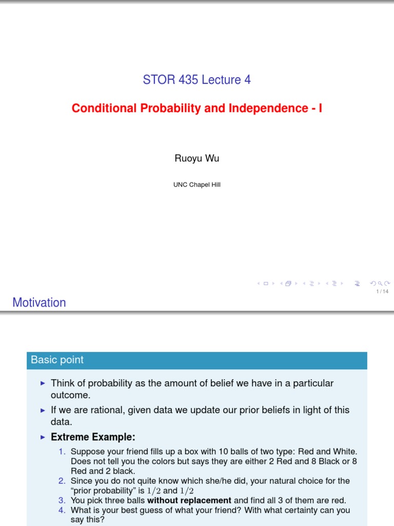 Lecture 4 - Conditional Probability and Independence I | PDF ...