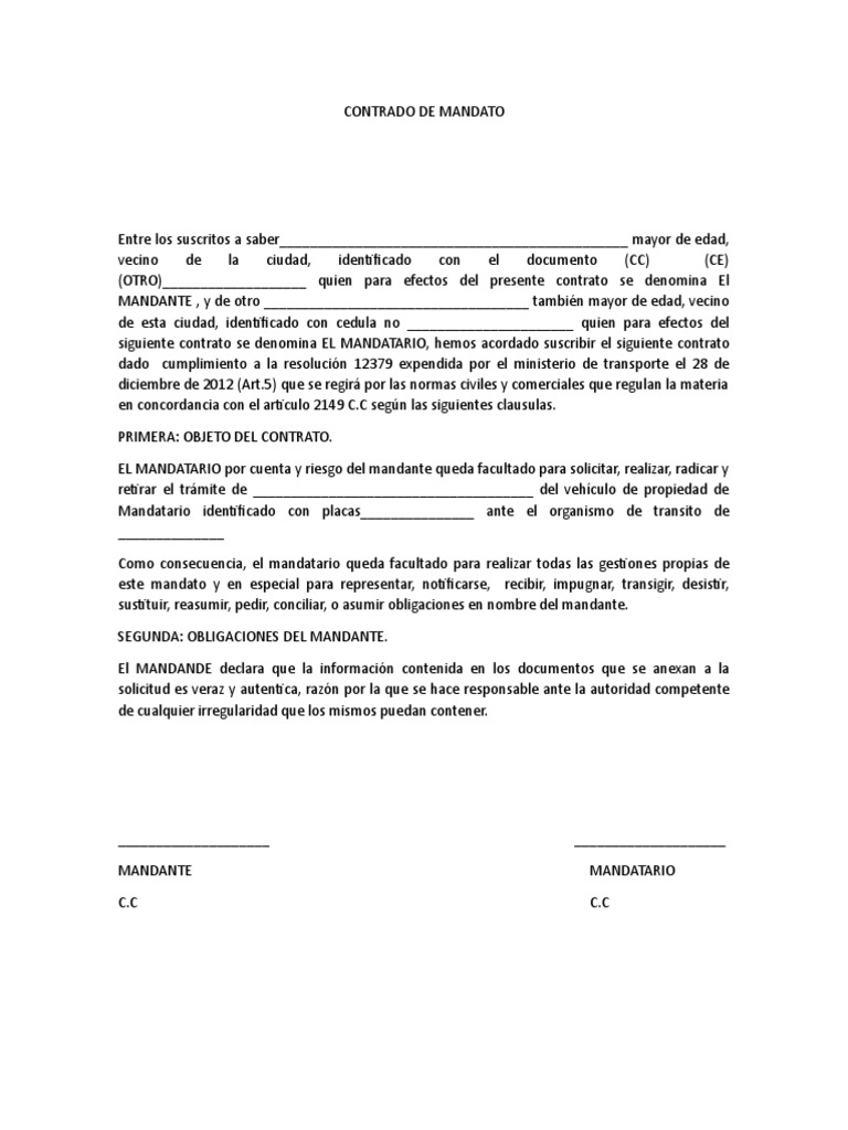 Modelo de Contrato de Mandato | PDF | Negócios