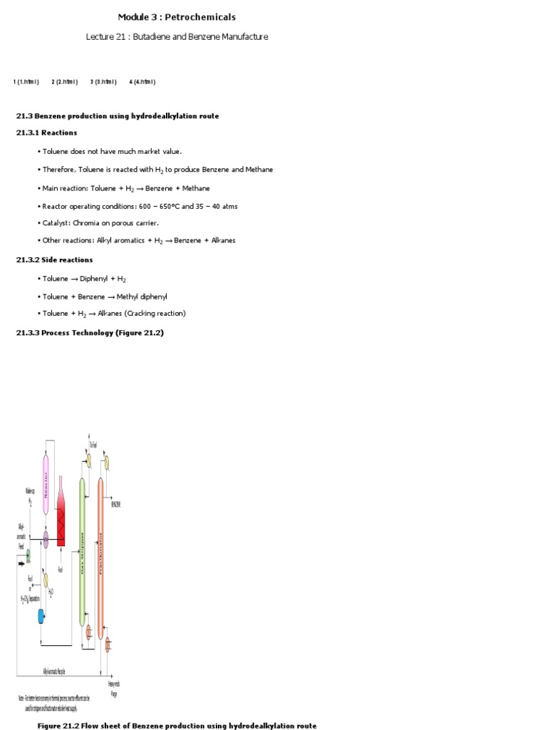 Benzene Production Using Hydrodealkylation Route | PDF | Benzene | Toluene