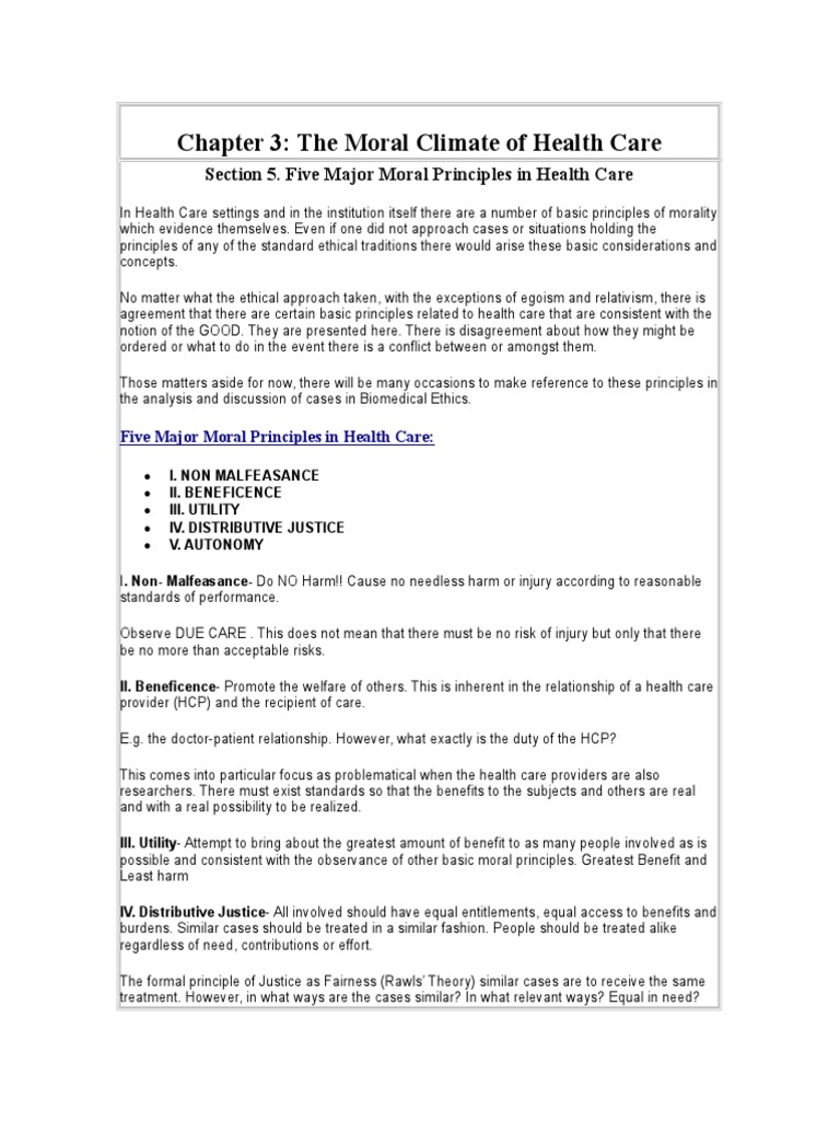 Five Major Moral Principles in Health Care 2 | PDF | Autonomy | Nursing