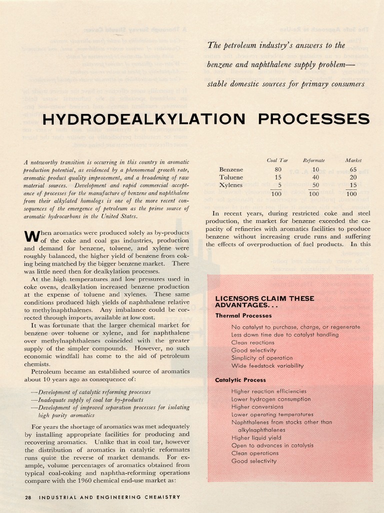 Hydrodealkylation Processes | PDF | Benzene | Toluene