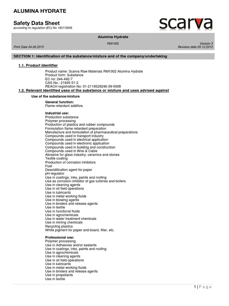 Product Information Sheet for Scarva Raw Materials RM1002 Alumina ...