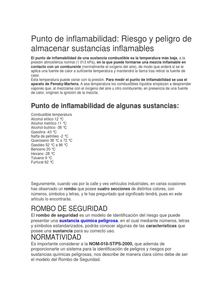 Punto de Inflamabilidad | PDF | Combustibles | Oxígeno