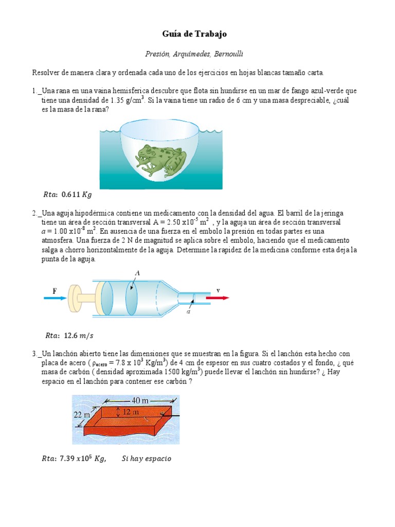 Guia de Ejercicios (Fluidos) PDF | PDF | Líquidos | Presión
