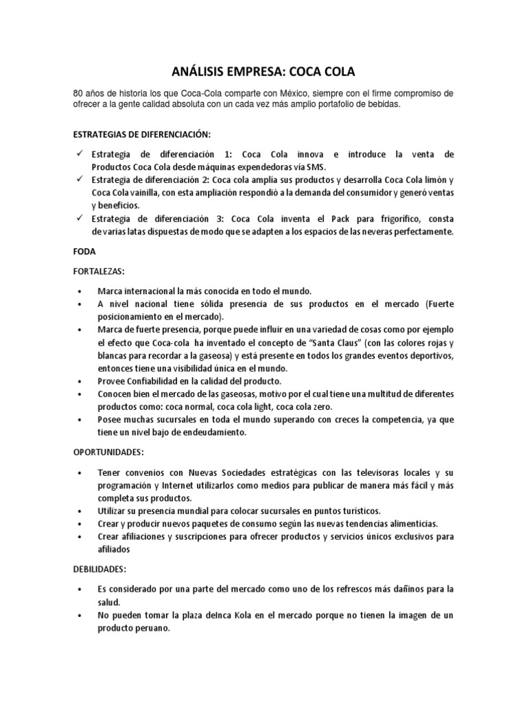 Análisis Estratégico De Coca Cola Pdf Coca Cola Distribución