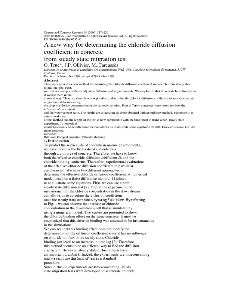 Cement and Concrete Research 30 | PDF | Diffusion | Ph