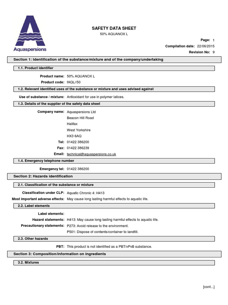 Aquanox-L | PDF | Waste Management | Toxicity