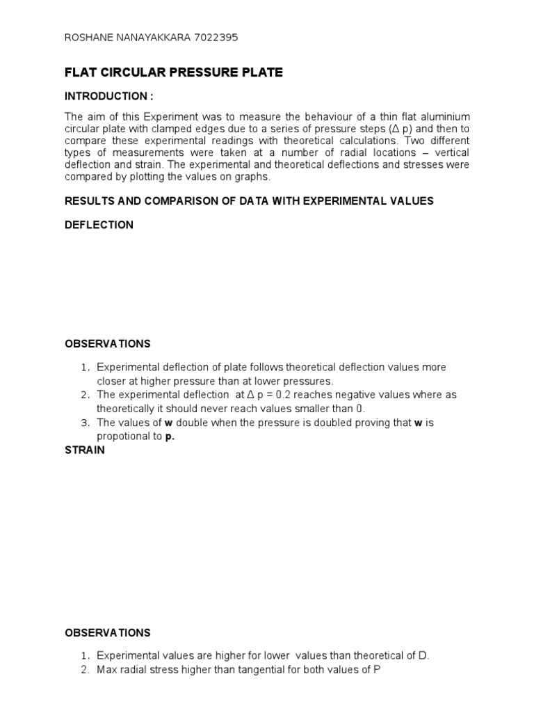 Strain and Deflection of A Circular Plate - Lab Report | PDF ...