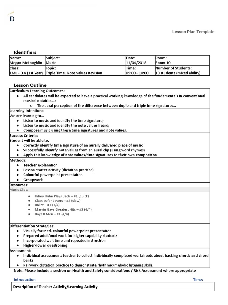 1st Year Music - Triple Time, Note Values Revision | PDF | Lesson Plan ...
