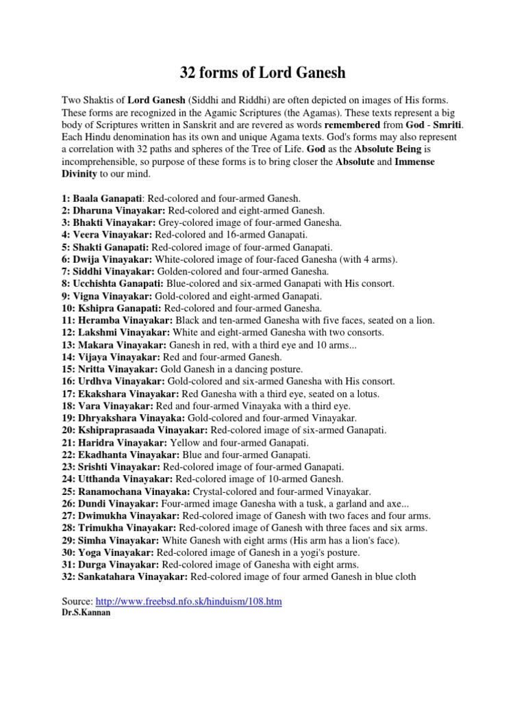 32 Forms of Lord Ganesh: Dr.S.Kannan | PDF | Hindu Deities | Indian ...