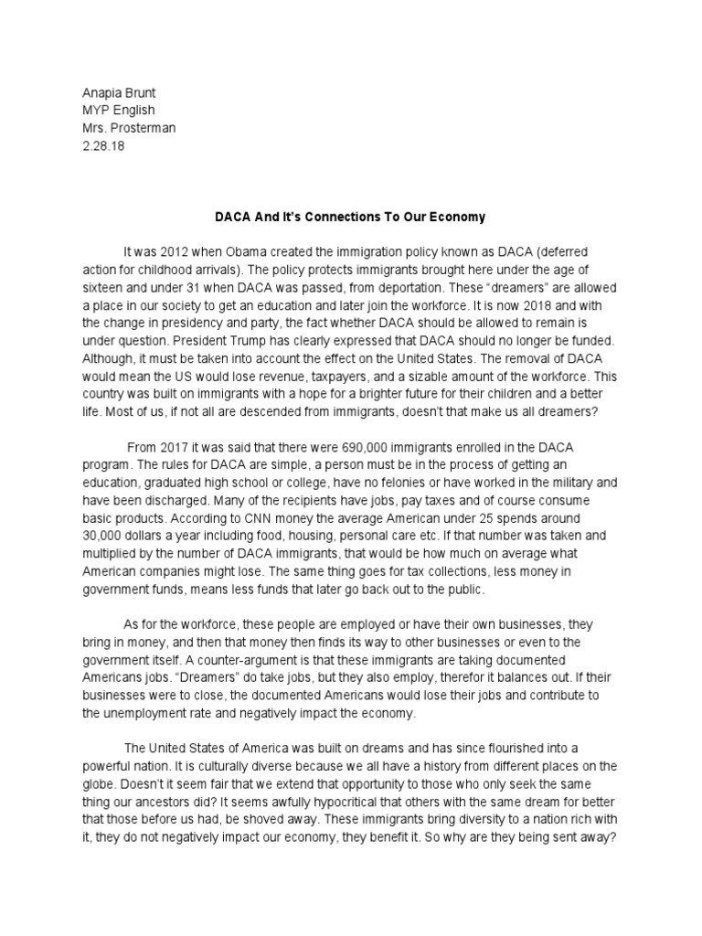 Daca Paper Docx Final | PDF | Deferred Action For Childhood Arrivals ...