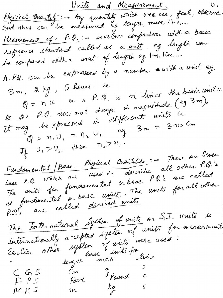 12 Grade Units and Dimensions Notes | PDF | Waves | Liquids
