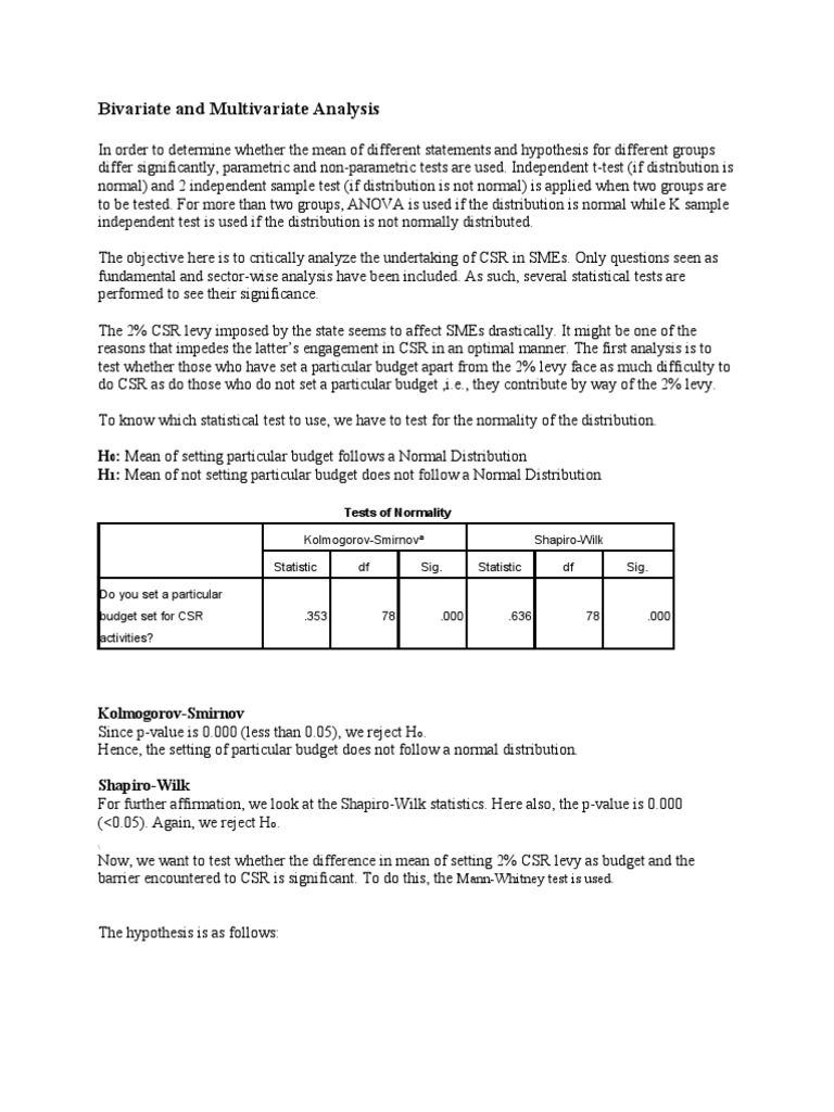 Bivariate and Multivariate Analysis | PDF | Statistical Hypothesis ...