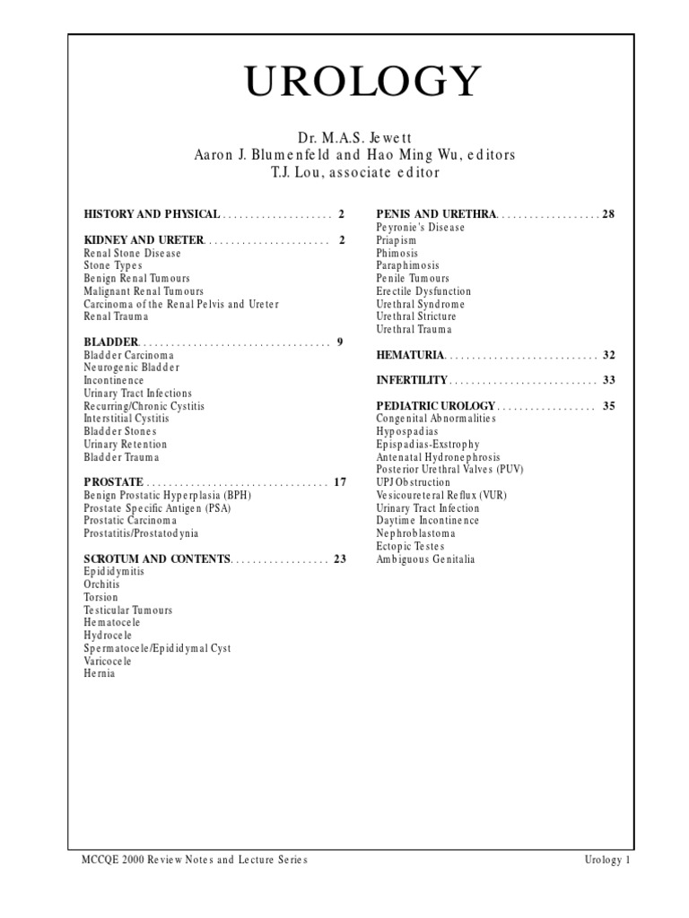 Review Notes 2000 - Urology | PDF | Urination | Urinary Tract Infection