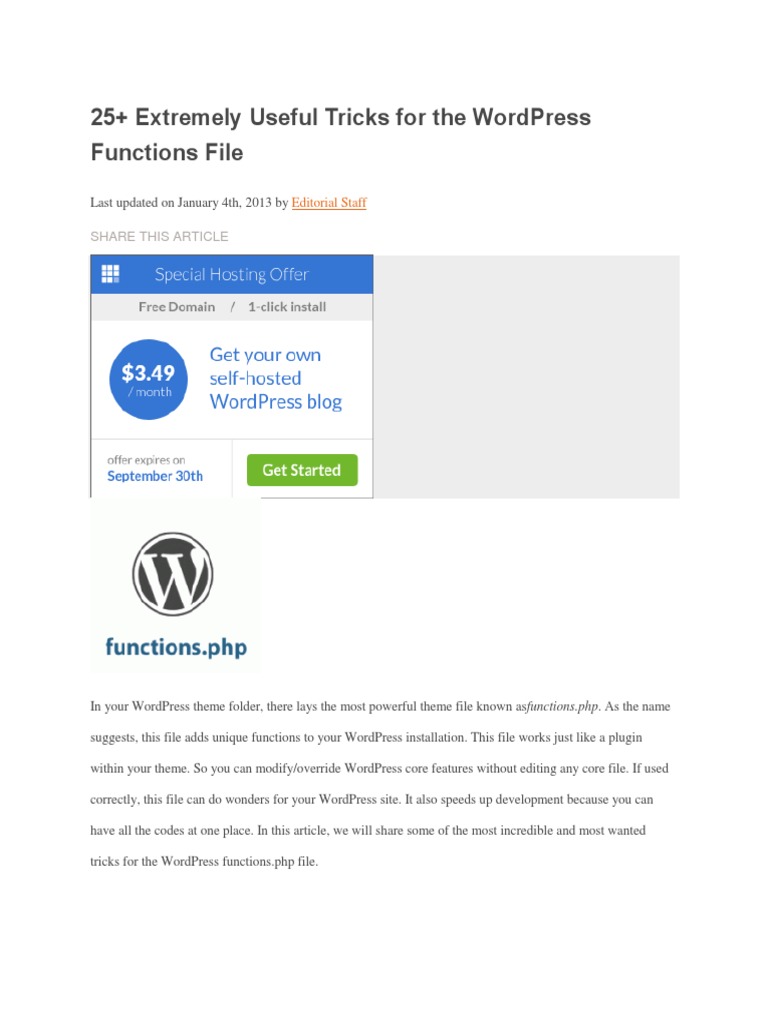 25 Extremely Useful Tricks For The WordPress Functions File | PDF ...