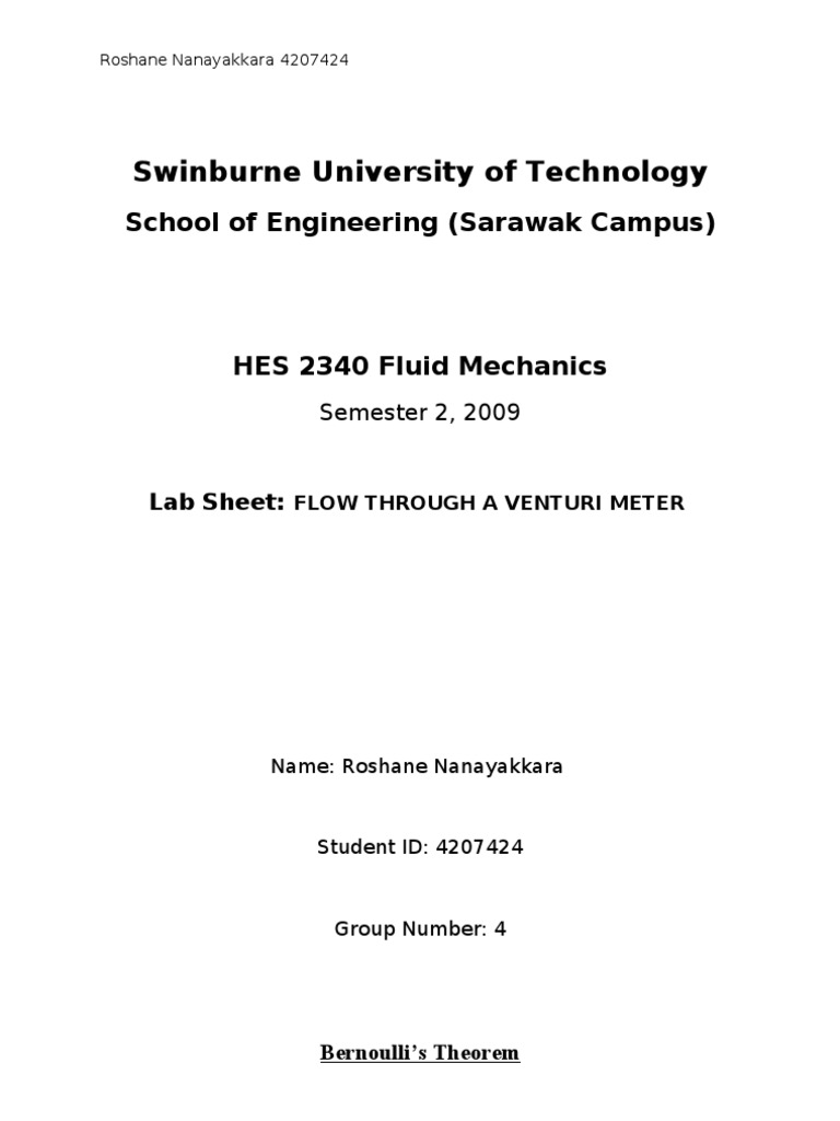 Venturi Meter and Bernoulli's Principle | PDF | Flow Measurement ...