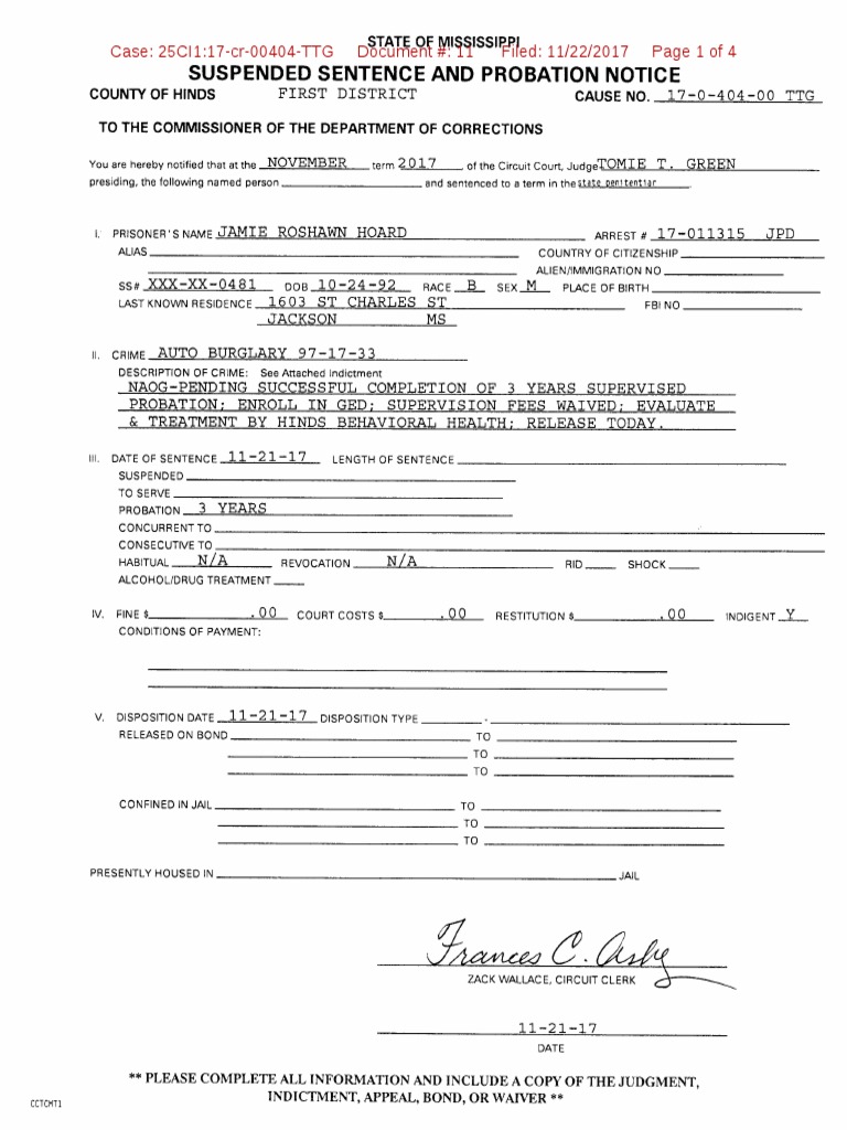 Jamie Hoard Sentencing Order | PDF