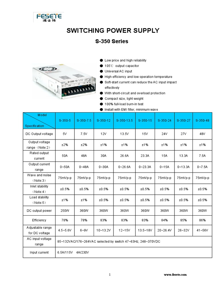 360w, 12v Switching Power Supply | PDF | Power Supply | Power (Physics)