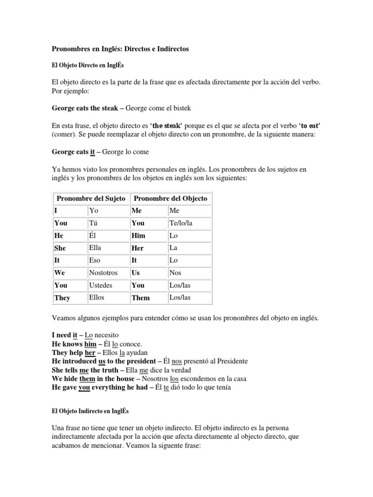 Pronombres Indirectos | PDF | Objeto (gramática) | Sintaxis