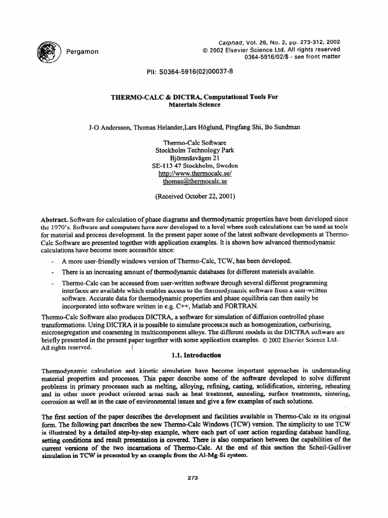 Thermo Calc & Dictra Computational Tool For Materials Science PDF | PDF ...