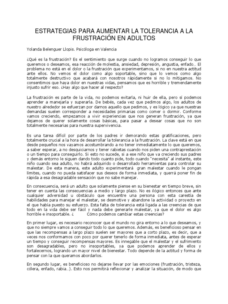 Estrategias para Aumentar La Tolerancia A La Frustración en Adultos | PDF | Tolerancia | Adultos