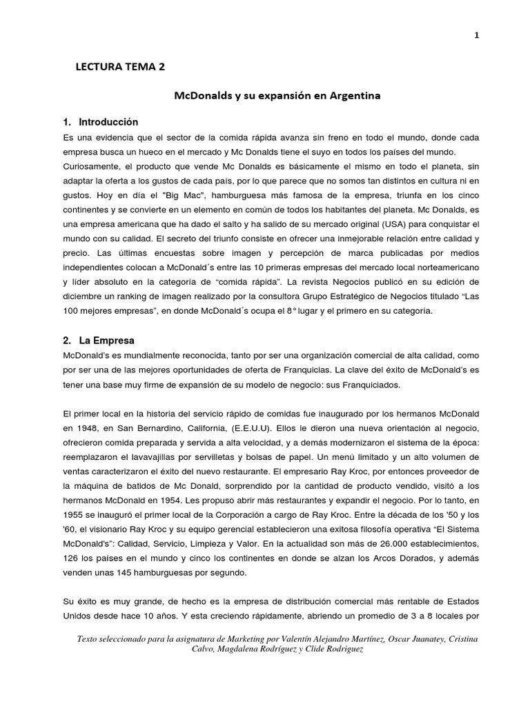 Lectura Tema 2 | PDF | Mc Donald's | Hamburguesas