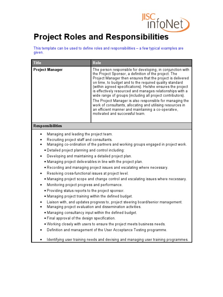 Project Roles & Responsibilities Guide | PDF | Documentation | Computer ...