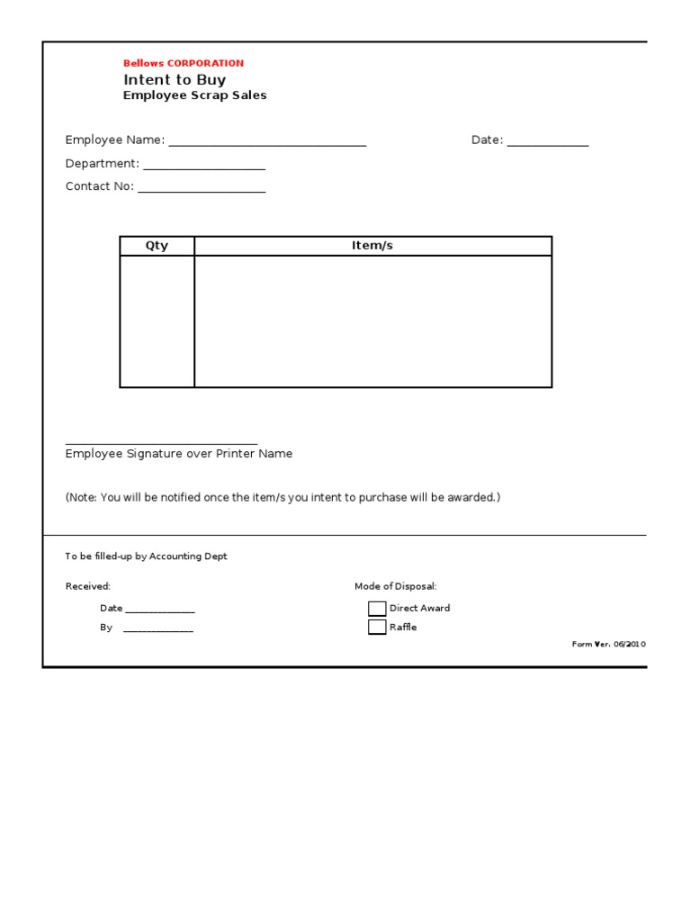 Employee Scrap Sales Form | PDF