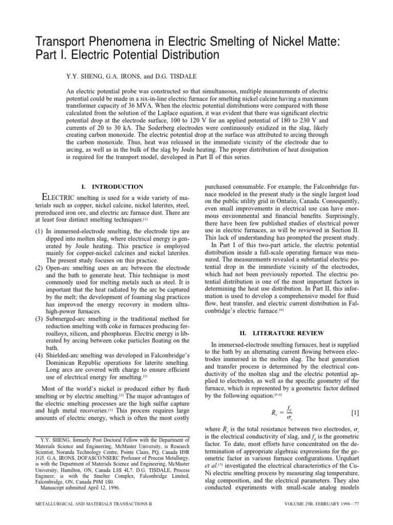 Sheng 1998 | PDF | Electric Arc | Smelting