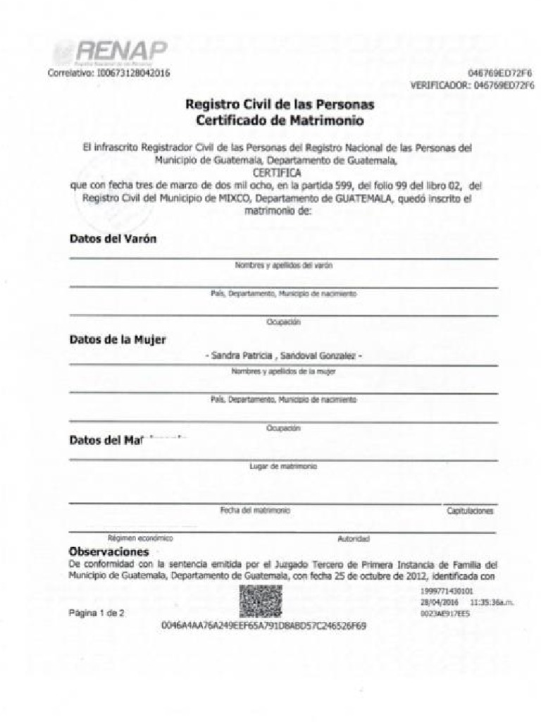 Certificado Renap | PDF