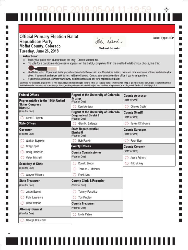 Moffat County Sample Ballots | PDF | Elections | Voting