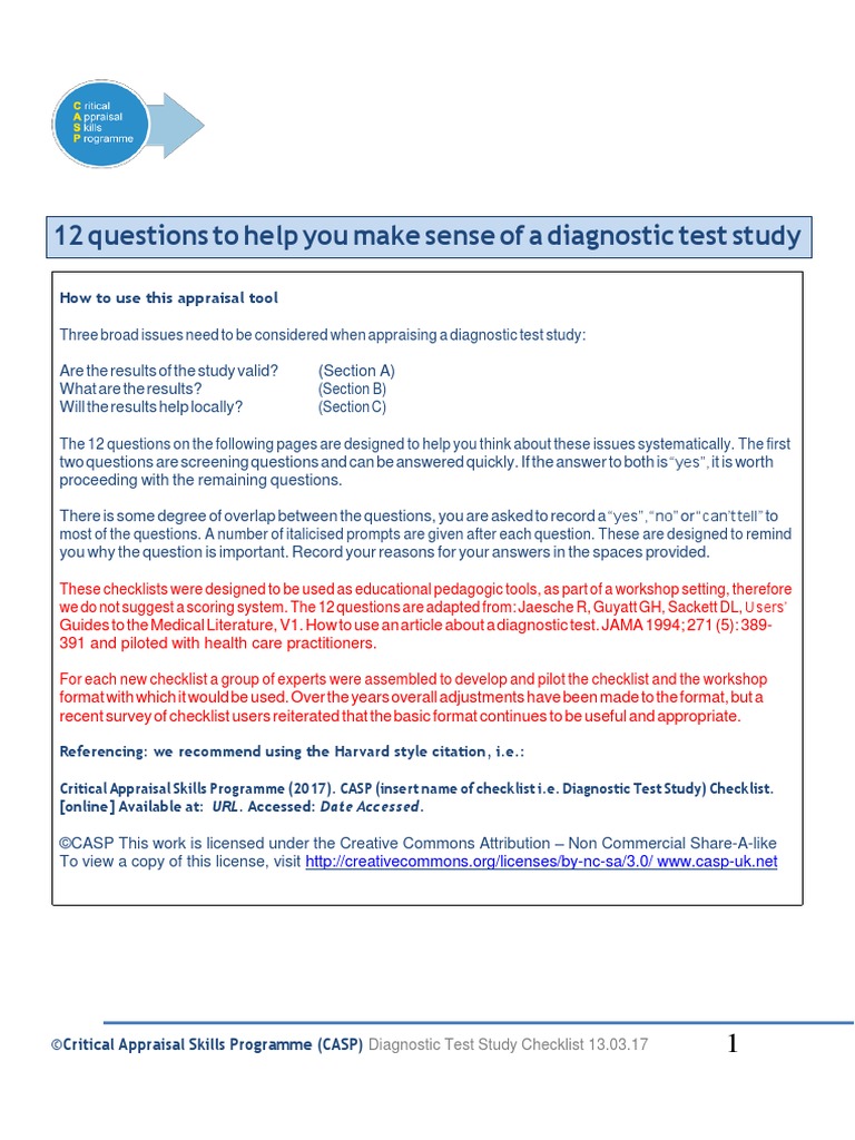 12 Questions To Help You Make Sense of A Diagnostic Test Study | PDF ...